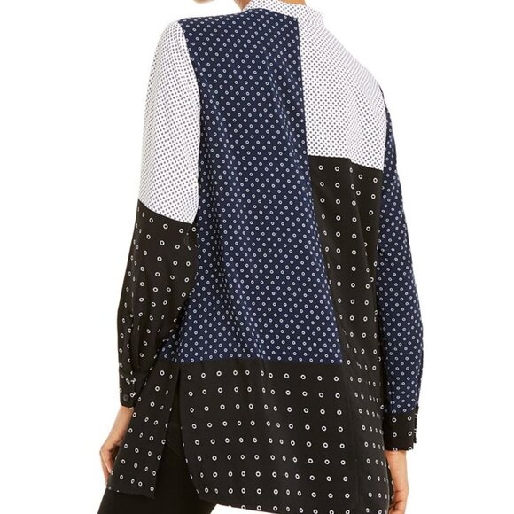 Alfani | Tops | Alfani Navy Black White Mixed Media Polka Dot Button ...